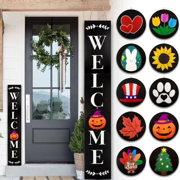 Other | Welcome Sign For Front Porch Standing Interchangeable Wooden ...